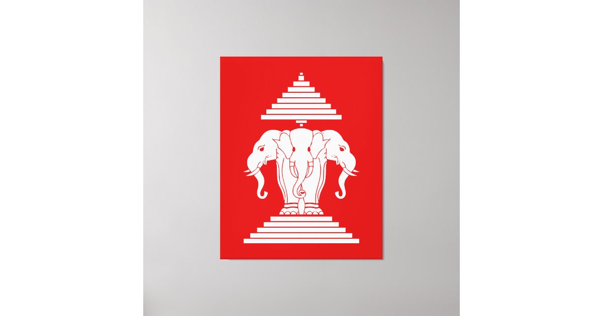 Erawan Three Headed Elephant Lao / Laos Flag Canvas Print | Zazzle