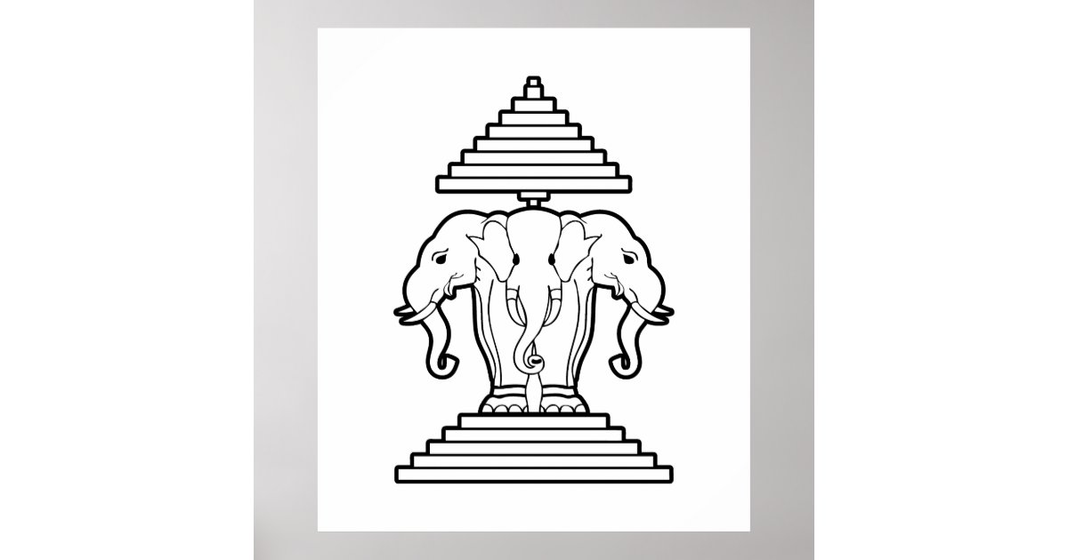Erawan Three Headed Elephant Lao / Laos Flag Poster | Zazzle