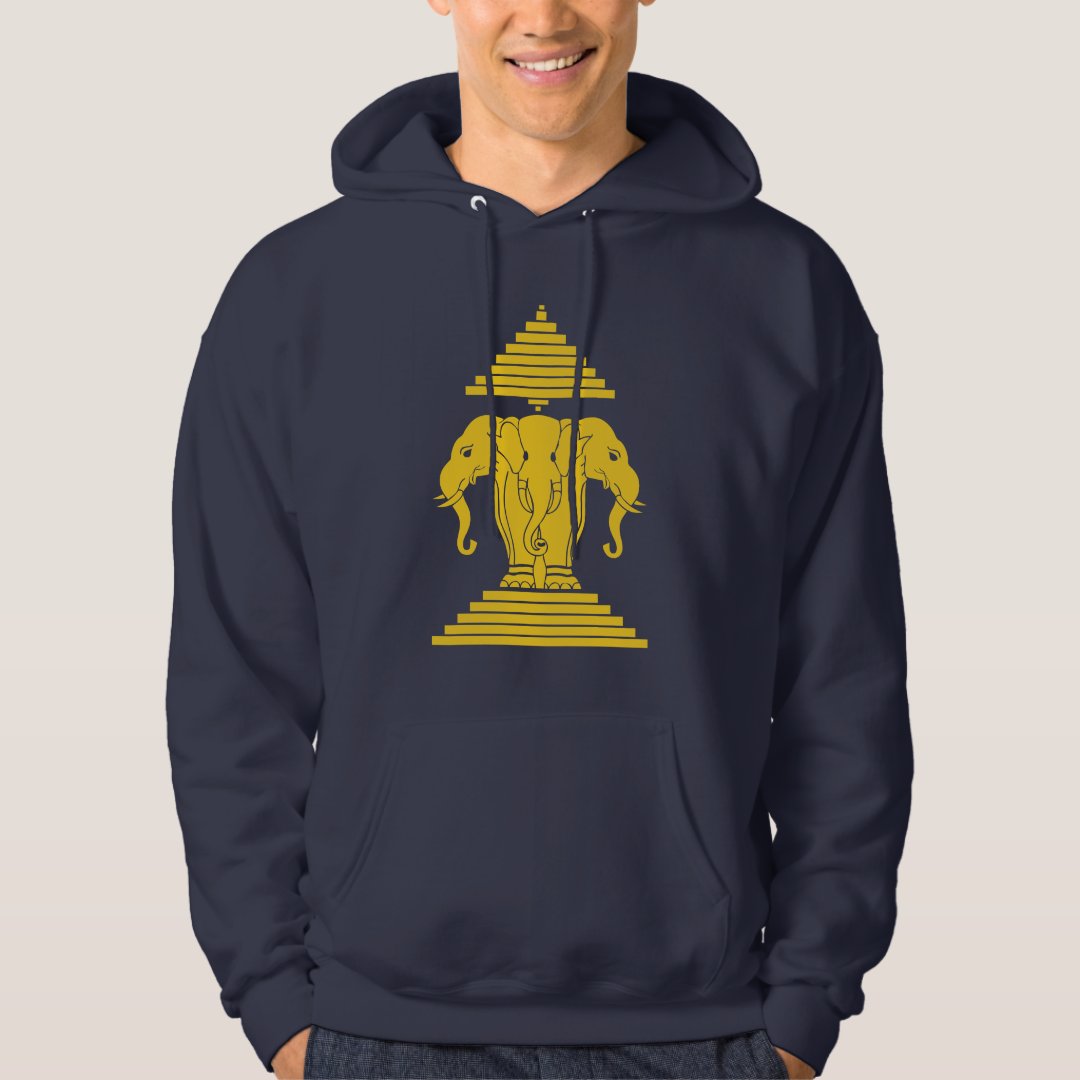 Erawan Yellow 3 Headed Elephant Lao / Laos Flag Hoodie | Zazzle
