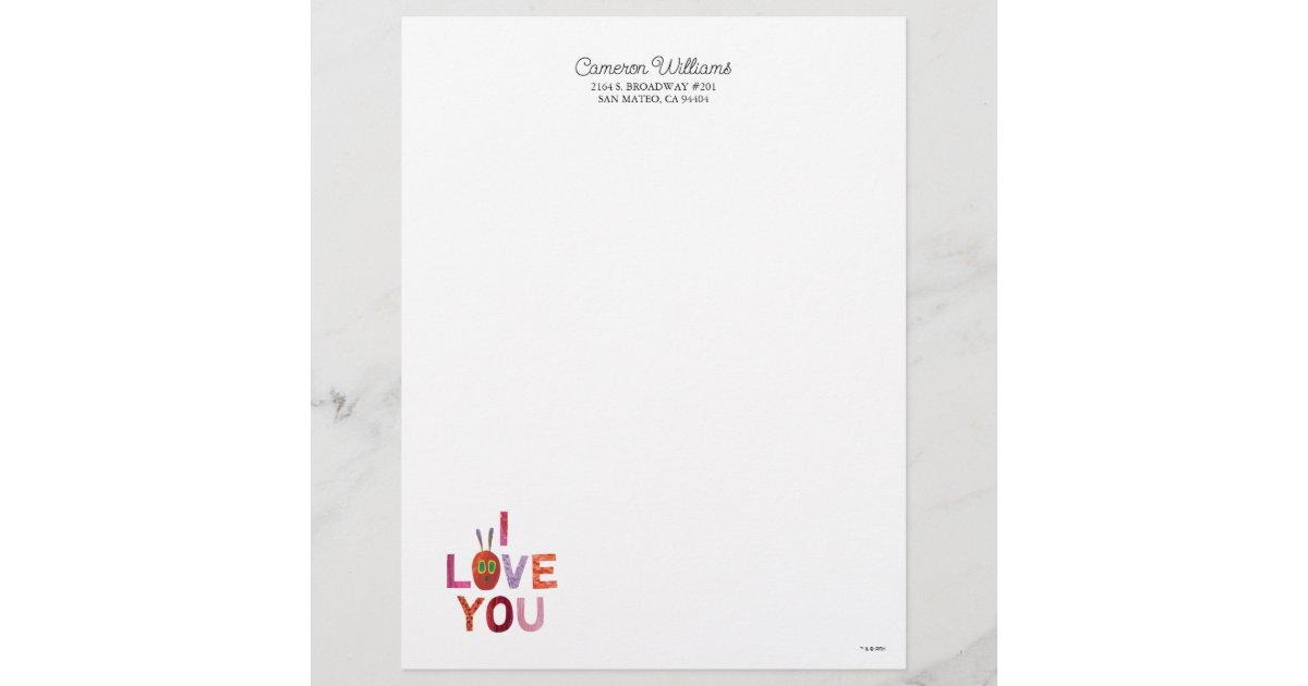 Eric Carle | Caterpillar I Love You Letterhead | Zazzle