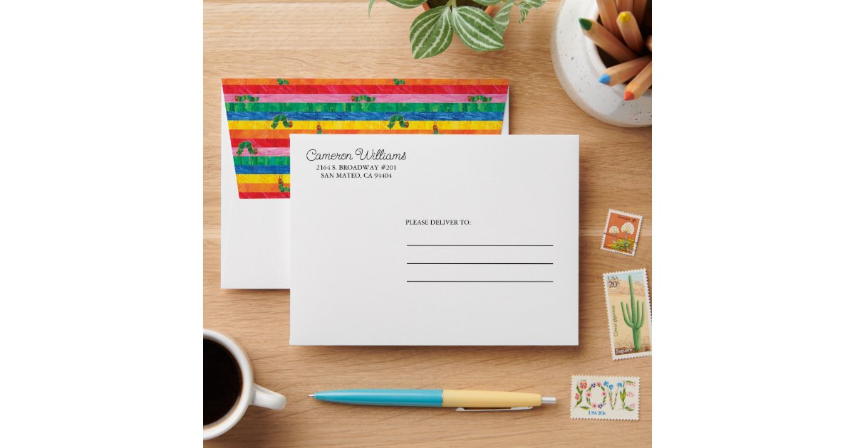 Eric Carle | Caterpillar Rainbow Stripe Pattern Envelope | Zazzle