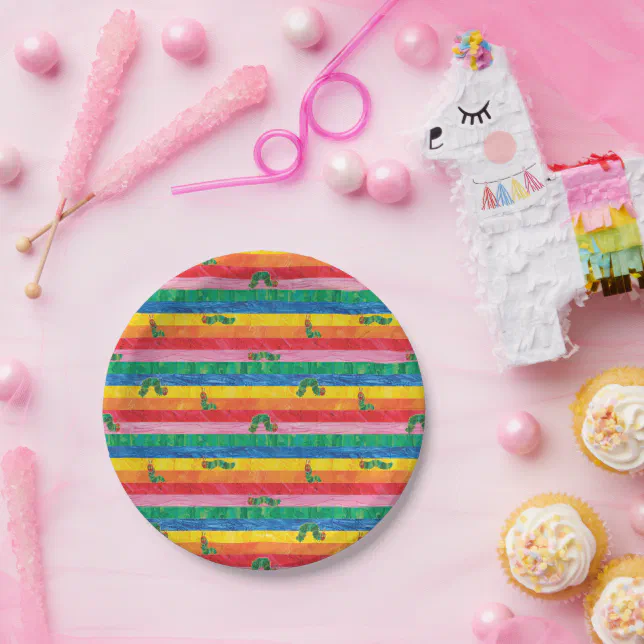 Eric Carle | Caterpillar Rainbow Stripe Pattern Paper Plates | Zazzle