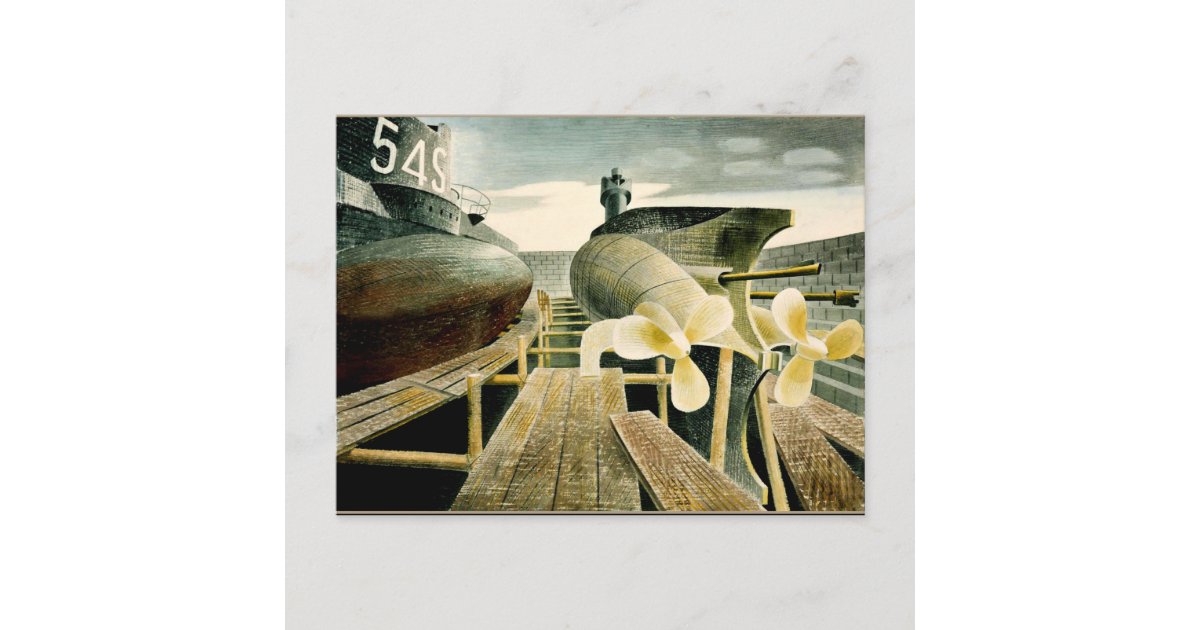 Eric Ravilious art, Submarines in Dry Dock Postcard | Zazzle