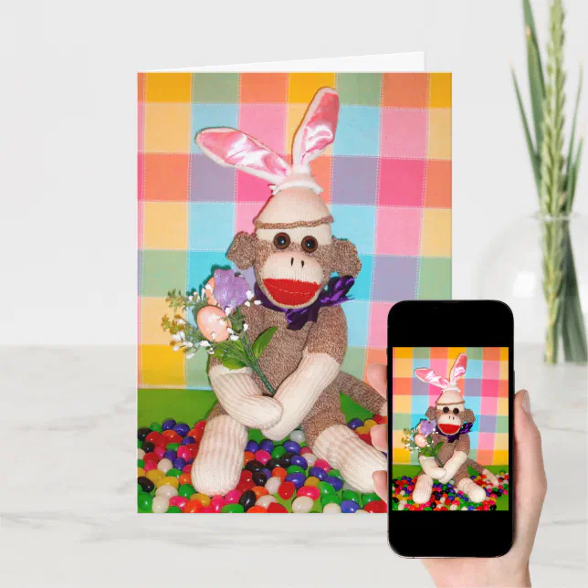 Ernie the Sock Monkey Easter Bouquet Card | Zazzle