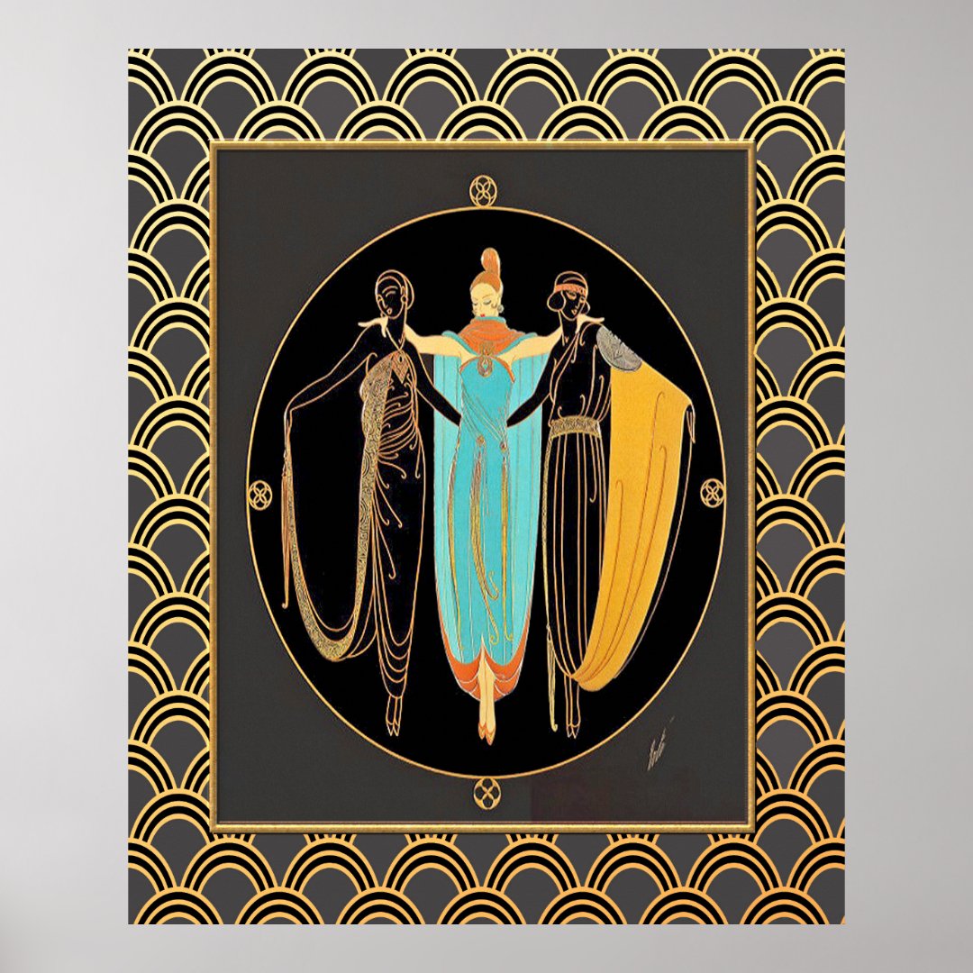 ERTE Art Deco Three Ladies Poster | Zazzle