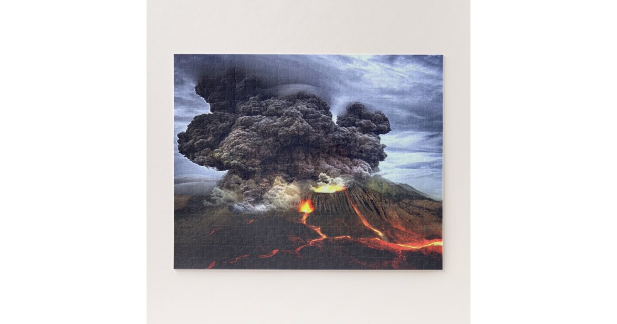 Erupting Volcano on Mountain Jigsaw Puzzle | Zazzle