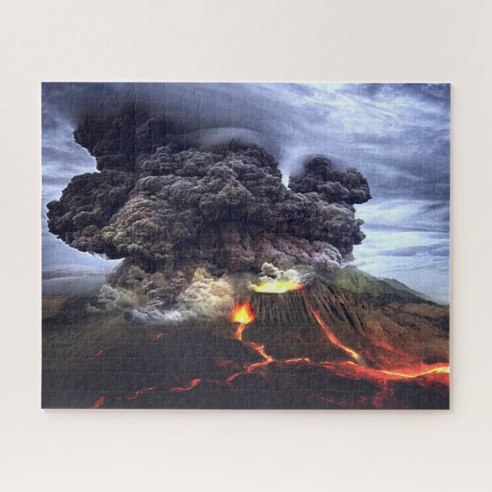 Erupting Volcano on Mountain Jigsaw Puzzle | Zazzle.com