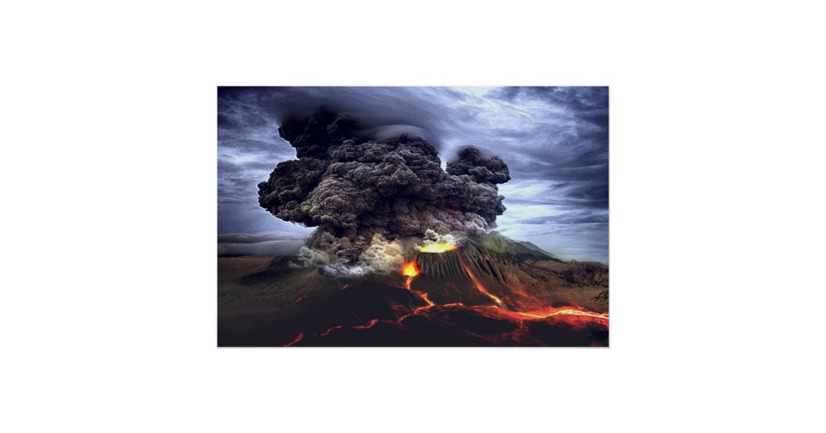 Erupting Volcano on Mountain Poster | Zazzle