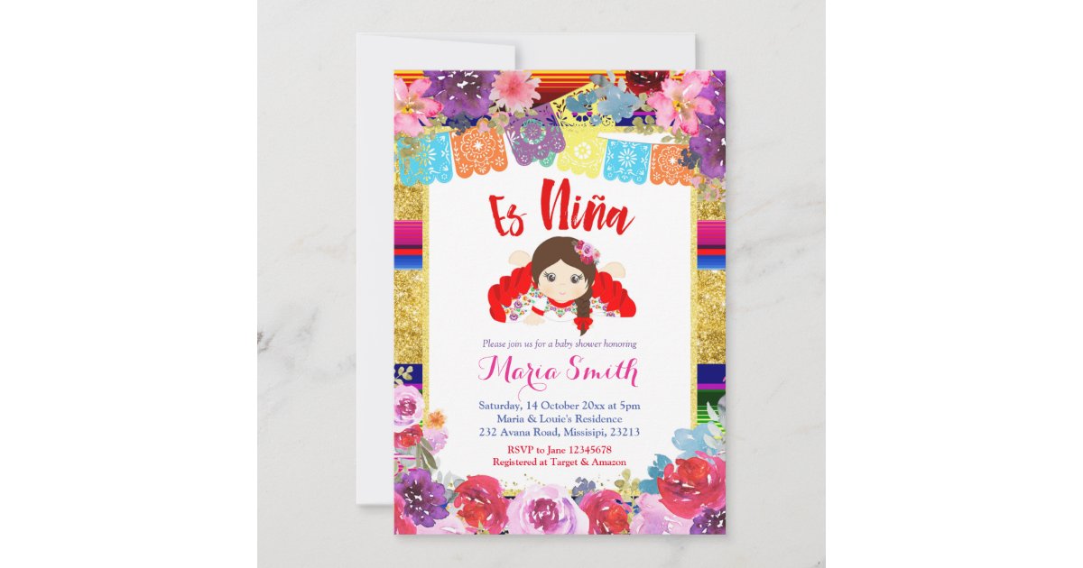 es niña Mexican Spanish Girl Baby Shower Invitation | Zazzle