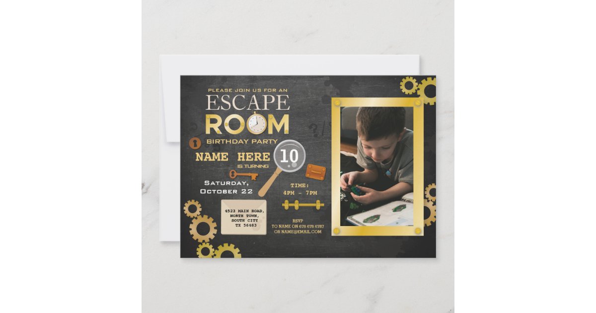 Escape Room Birthday Party Clues Invitation Photo | Zazzle