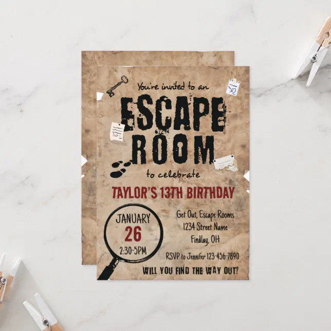 Escape Room Clues Birthday Party, Any Age Invitation | Zazzle