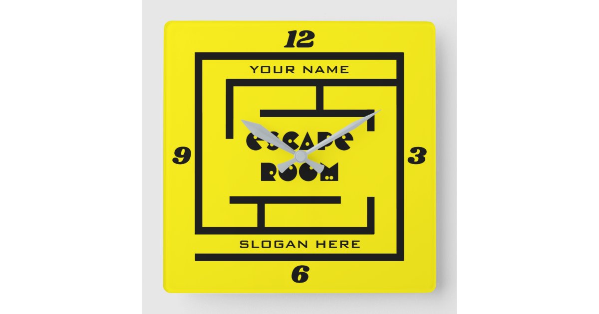 Escape Room square wall clock with maze logo | Zazzle