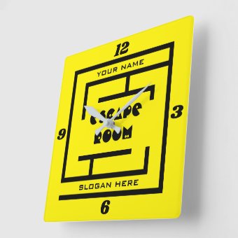 Escape Room square wall clock with maze logo | Zazzle