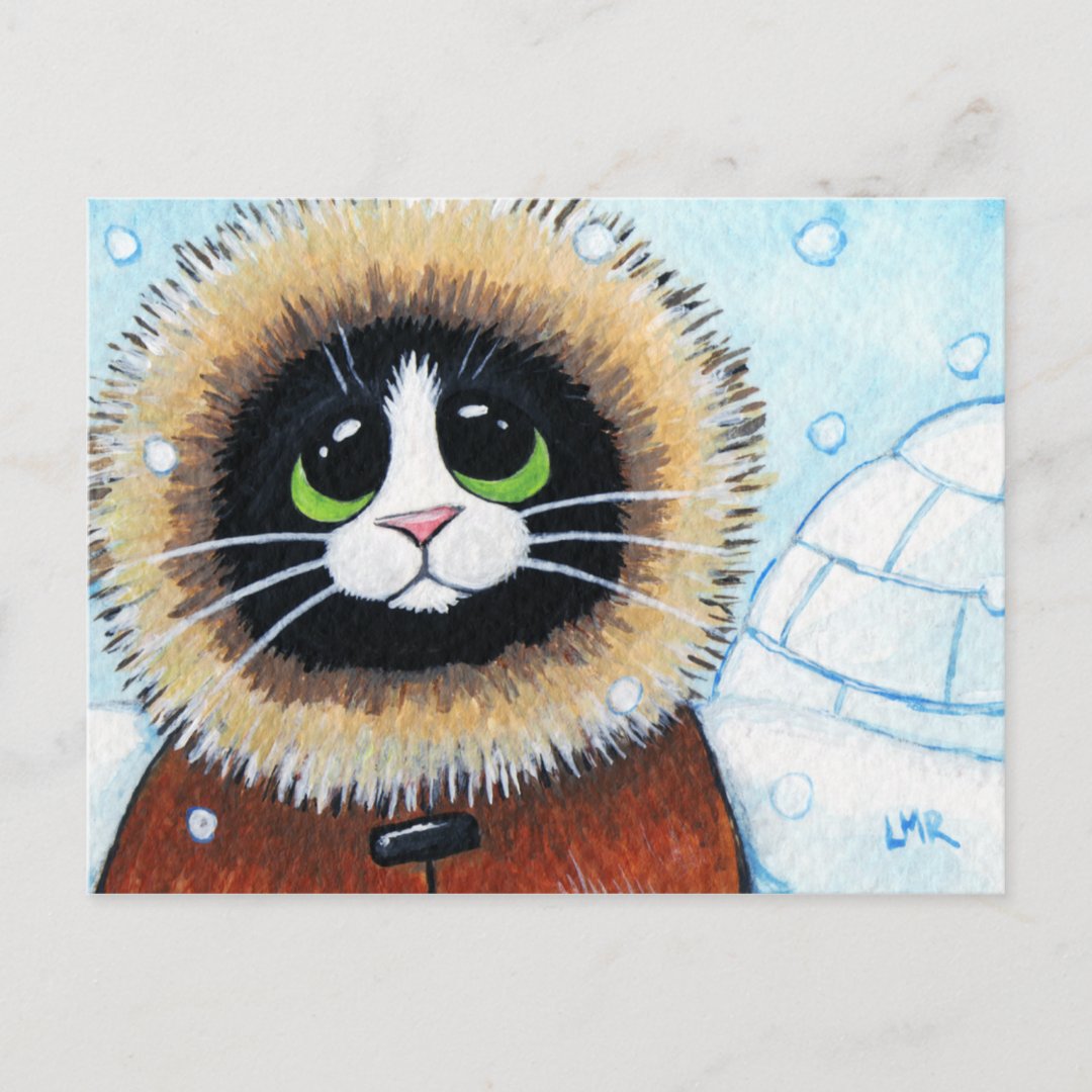 Eskimo Cat and Igloo | Animal Art Postcard | Zazzle