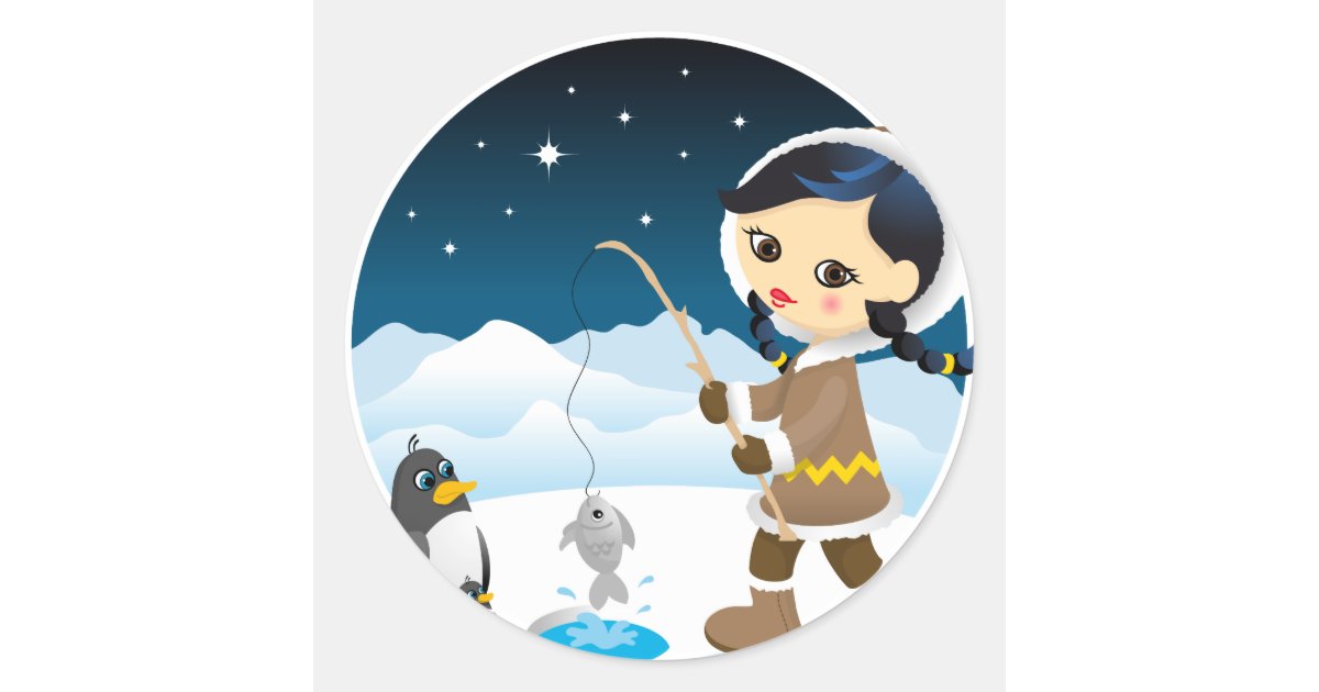 Eskimo girl classic round sticker | Zazzle