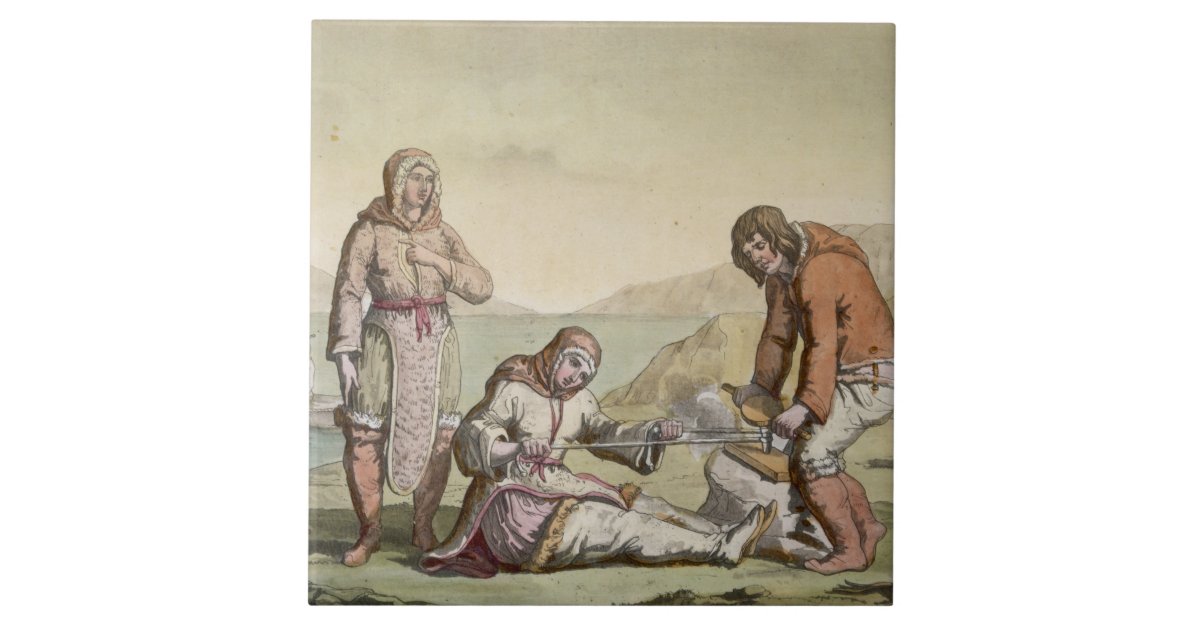 Eskimos, 1817 (colour engraving) ceramic tile | Zazzle