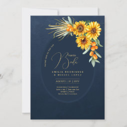 Espanol Invitación Boda Rustic Blue Sunflowers Invitation | Zazzle