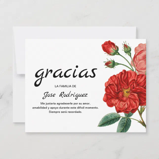 Espanol Sympathy Thank You | Red Flower | Zazzle