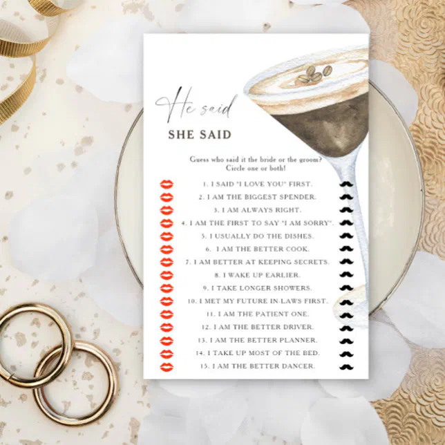 Espresso bridal shower He said she said game | Zazzle