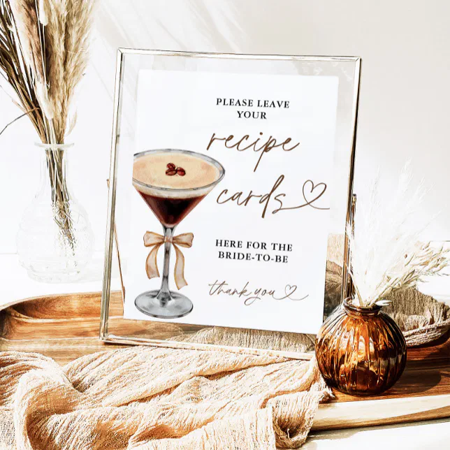 Espresso Martini Bridal Recipe Cards Sign, Recipe Poster | Zazzle