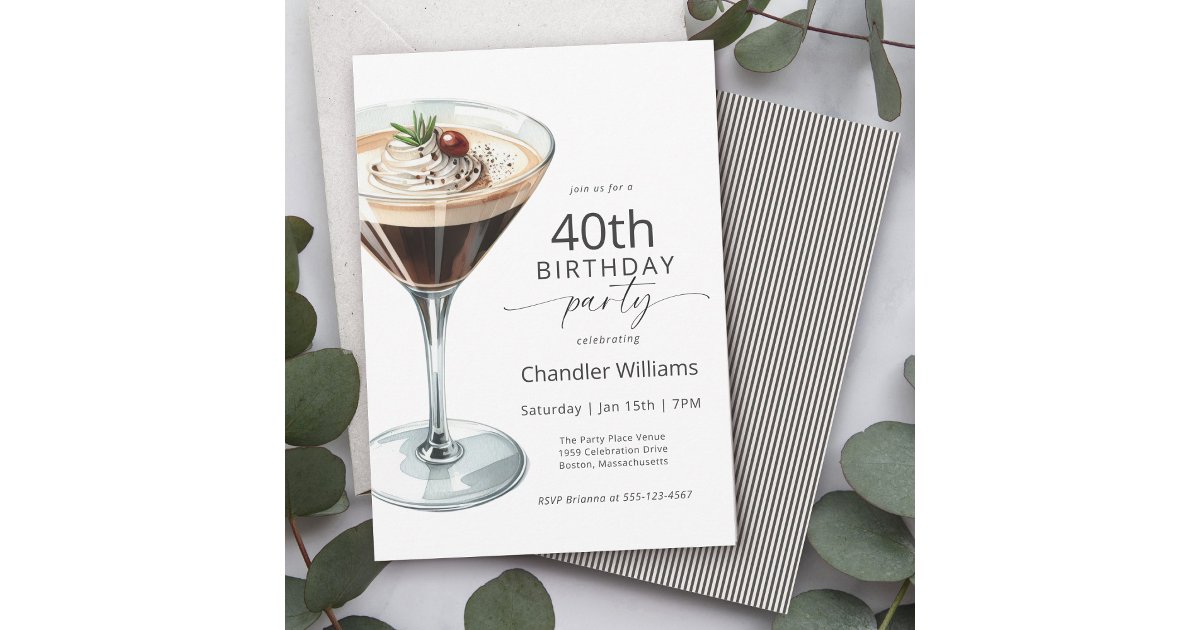 Espresso Martini Cocktail 40th Birthday Party Invitation | Zazzle