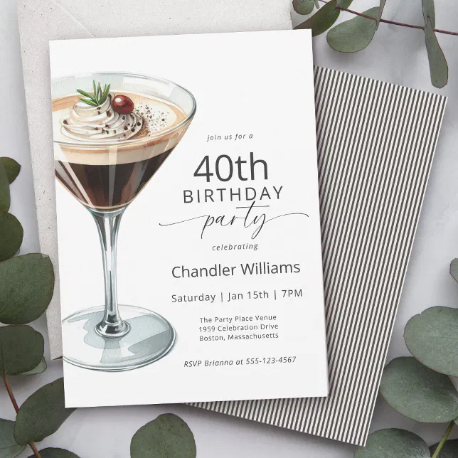 Espresso Martini Cocktail 40th Birthday Party Invitation | Zazzle