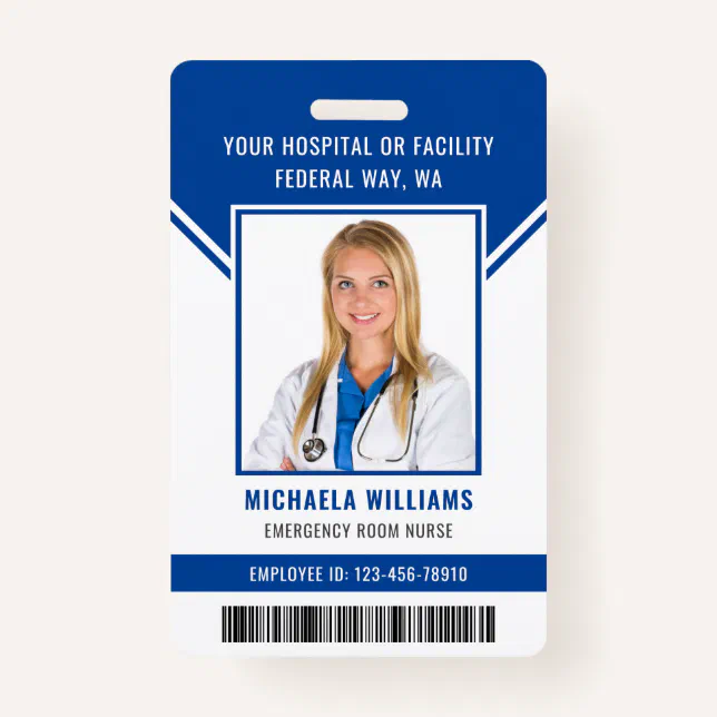 Essential Employee Barcode Photo Security ID Badge | Zazzle