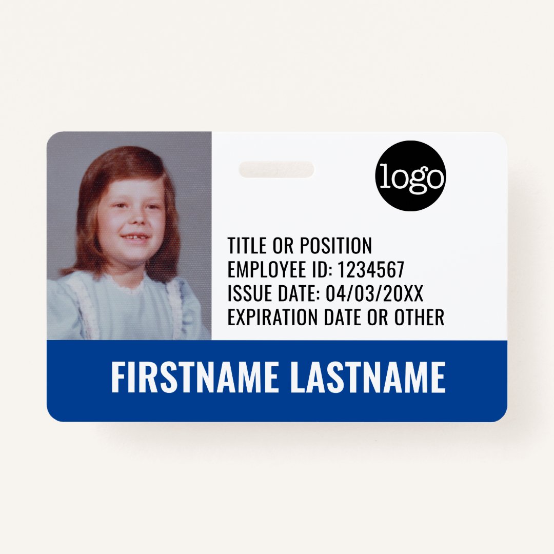 Essential Employee ID Photo, Bar Code, Logo, Issue Badge | Zazzle
