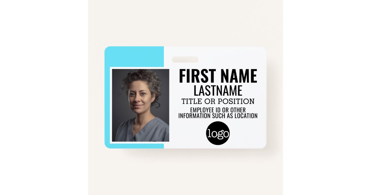 Essential Employee ID Photo, Bar Code, Logo, Name Badge | Zazzle