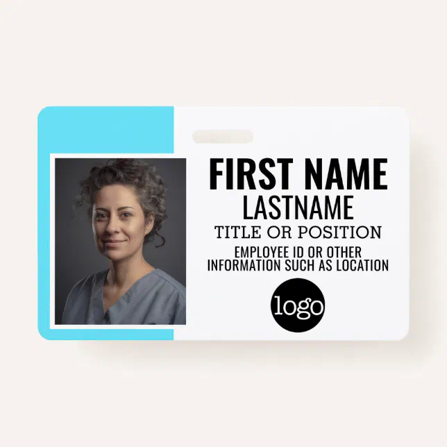 Essential Employee ID Photo, Bar Code, Logo, Name Badge | Zazzle