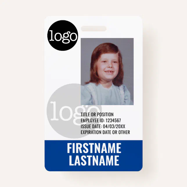 Essential Employee ID Photo Barcode Watermark Logo Badge | Zazzle