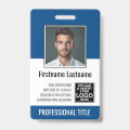 Essential Employee - Photo, Bar Code, Logo, Blue Badge | Zazzle