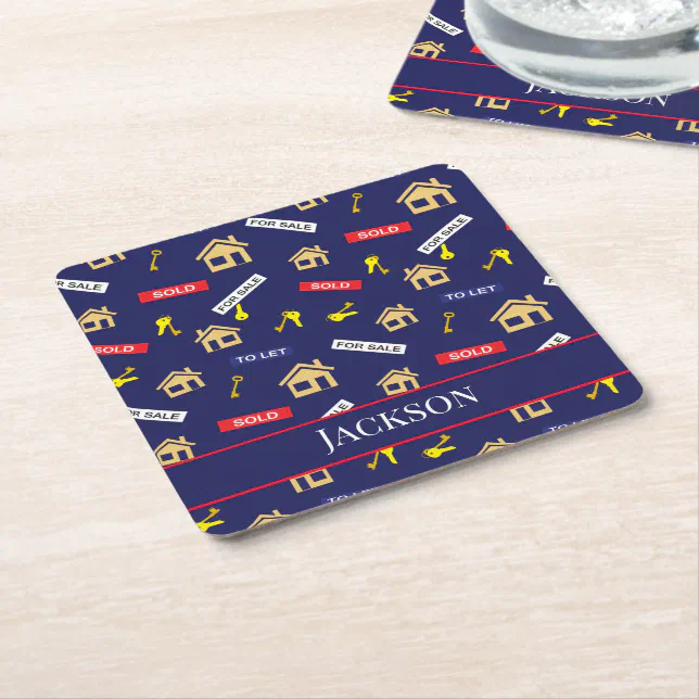 Estate Agent Realtor House Salesperson Square Paper Coaster | Zazzle