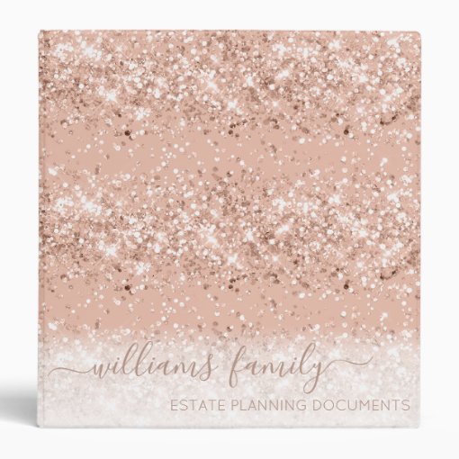 Estate Planning Custom Rose Gold Glitter Binder | Zazzle