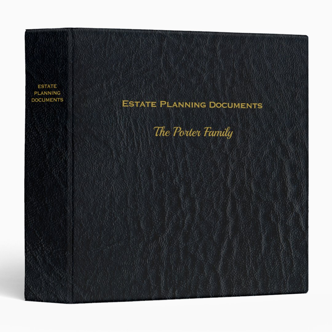 Estate Planning Faux Black Leather binder | Zazzle