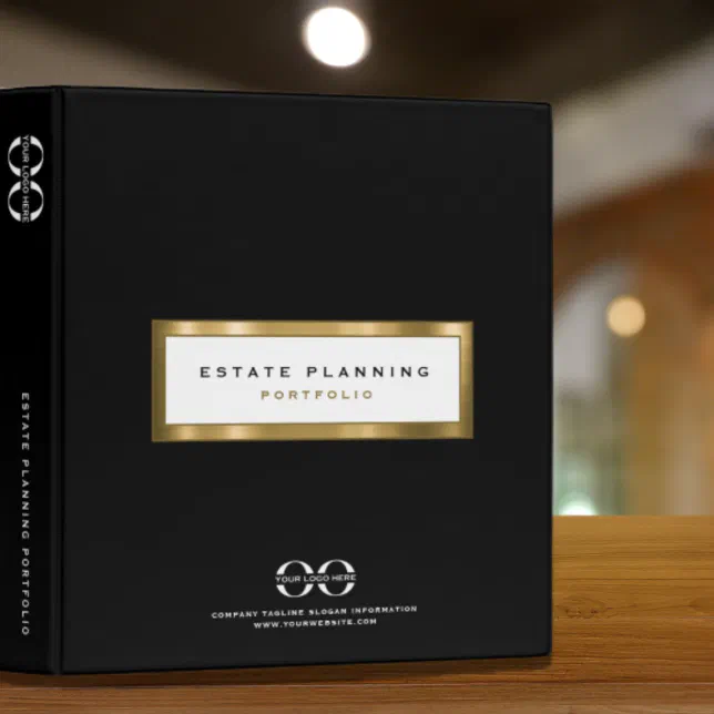 Estate Planning Portfolio Black Gold with Logo 3 Ring Binder | Zazzle