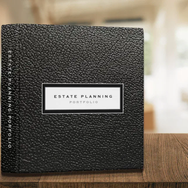 Estate Planning Portfolio Black Leather Print 3 Ring Binder | Zazzle