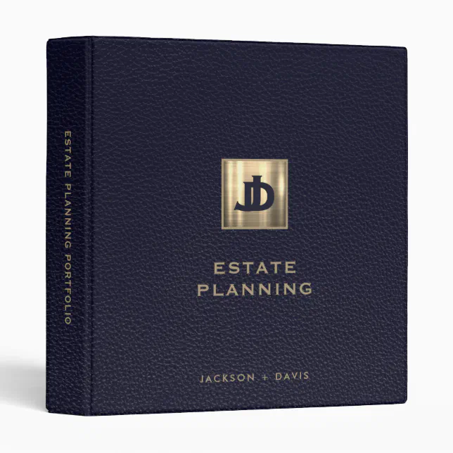 Estate Planning Portfolio Leather Blue Gold 3 Ring Binder | Zazzle