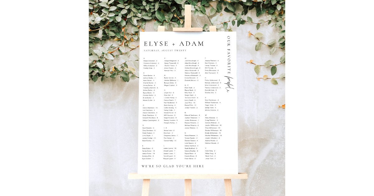 Estelle Modern Minimal Alphabetical Seating Poster | Zazzle