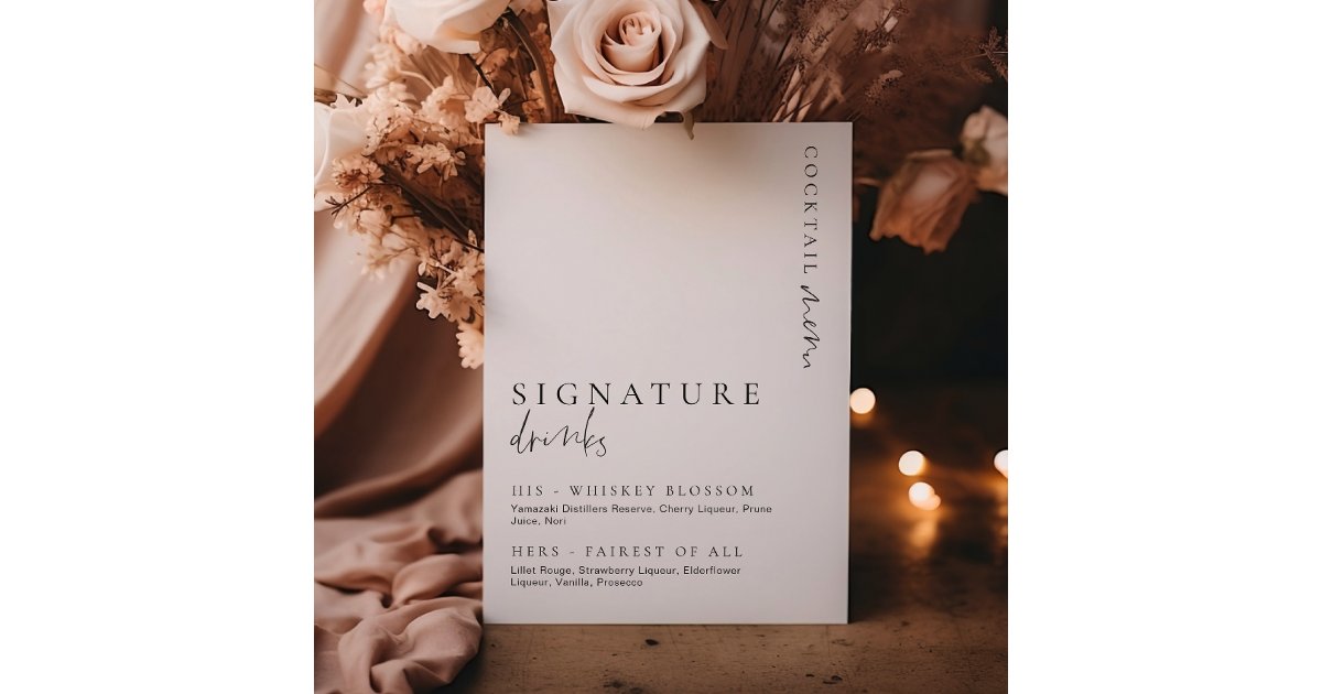 Estelle Modern Minimal Signature Drinks Sign | Zazzle