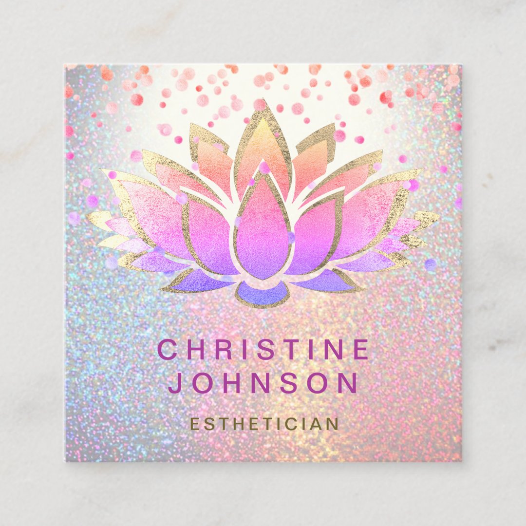 esthetician flower decor on faux glitter square business card | Zazzle