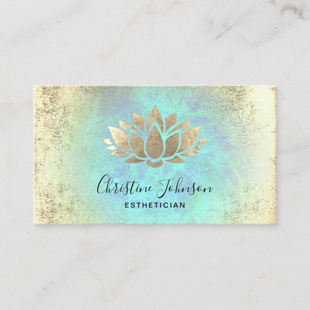 esthetician golden lotus business card | Zazzle