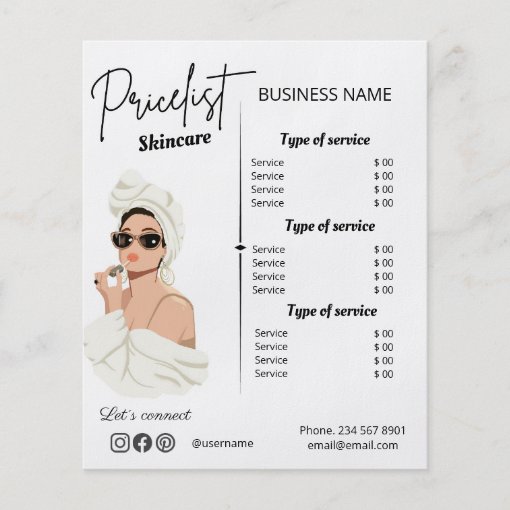 Esthetician Price List Business Service Menu Flyer | Zazzle