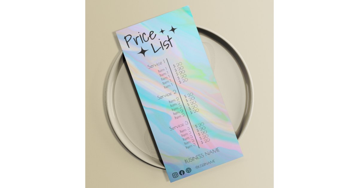 Esthetician Price List Menu Rainbow Holographic | Zazzle