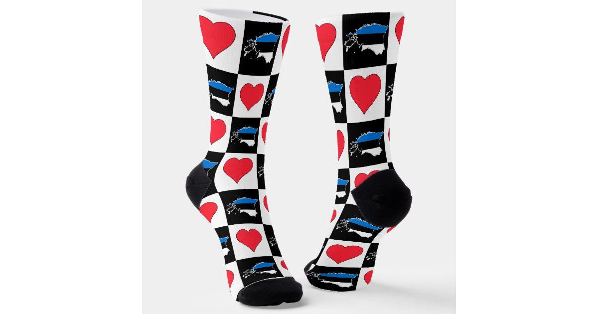 Estonia Heart Pattern Estonian National Flag Map Socks | Zazzle