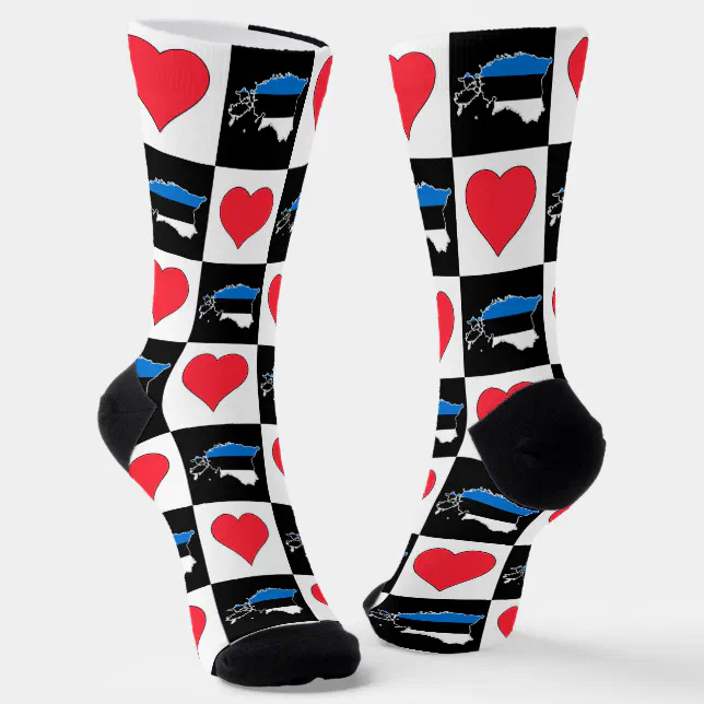 Estonia Heart Pattern Estonian National Flag Map Socks | Zazzle