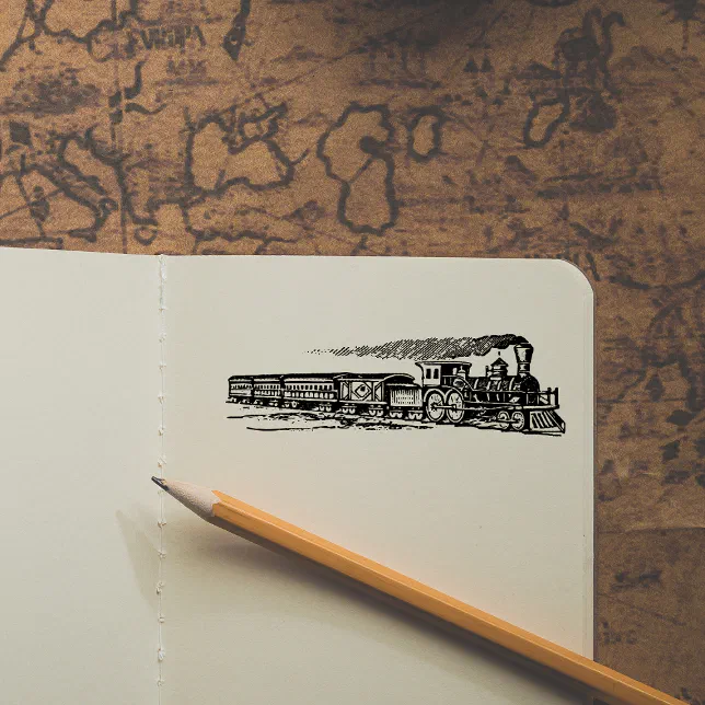 Etched Vintage Train Rubber Art Stamp | Zazzle