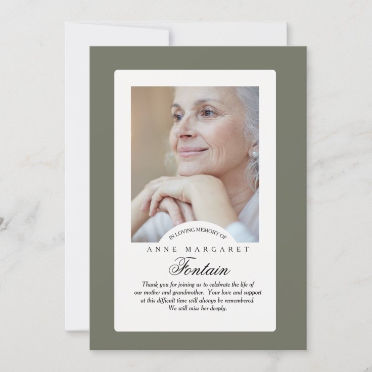 Eternal Memory Sympathy Photo Thank You Card | Zazzle