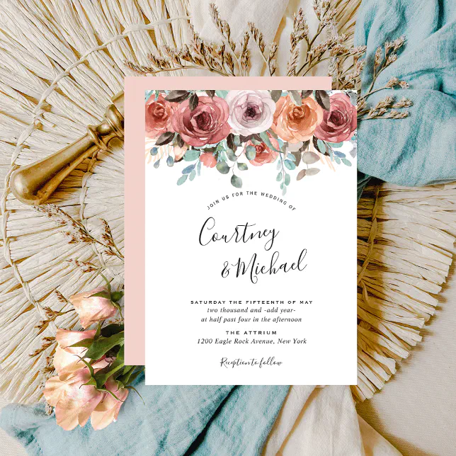 Ethereal Blush Peach, Romantic Floral Wedding Invitation | Zazzle