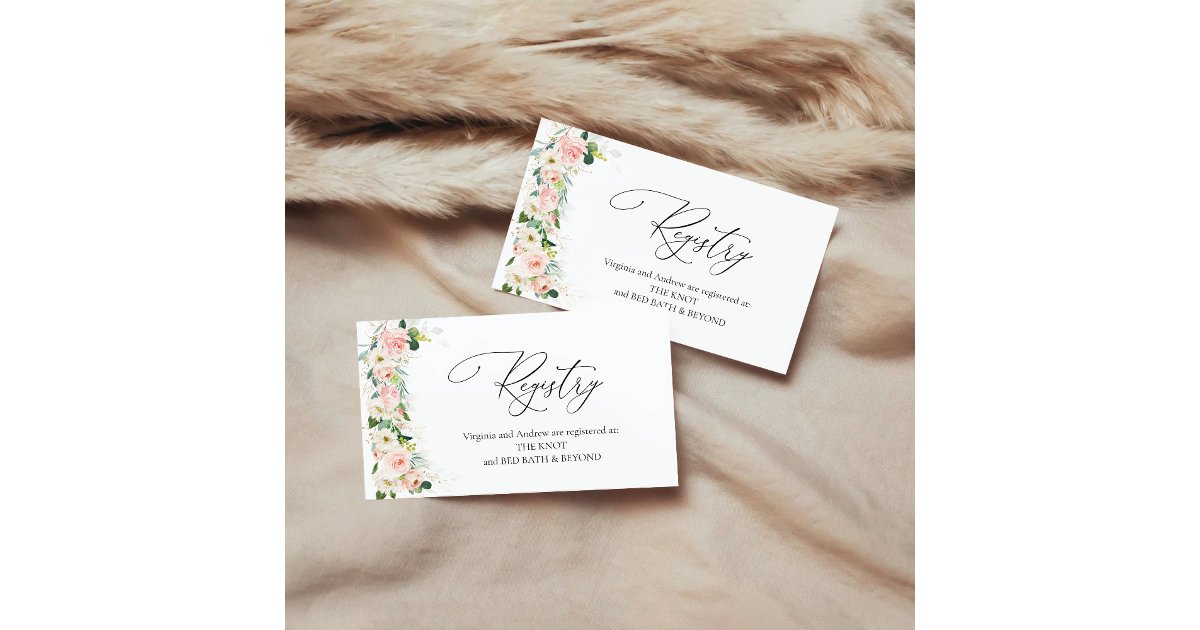 Ethereal Blush Pink Roses Registry Enclosure Card | Zazzle
